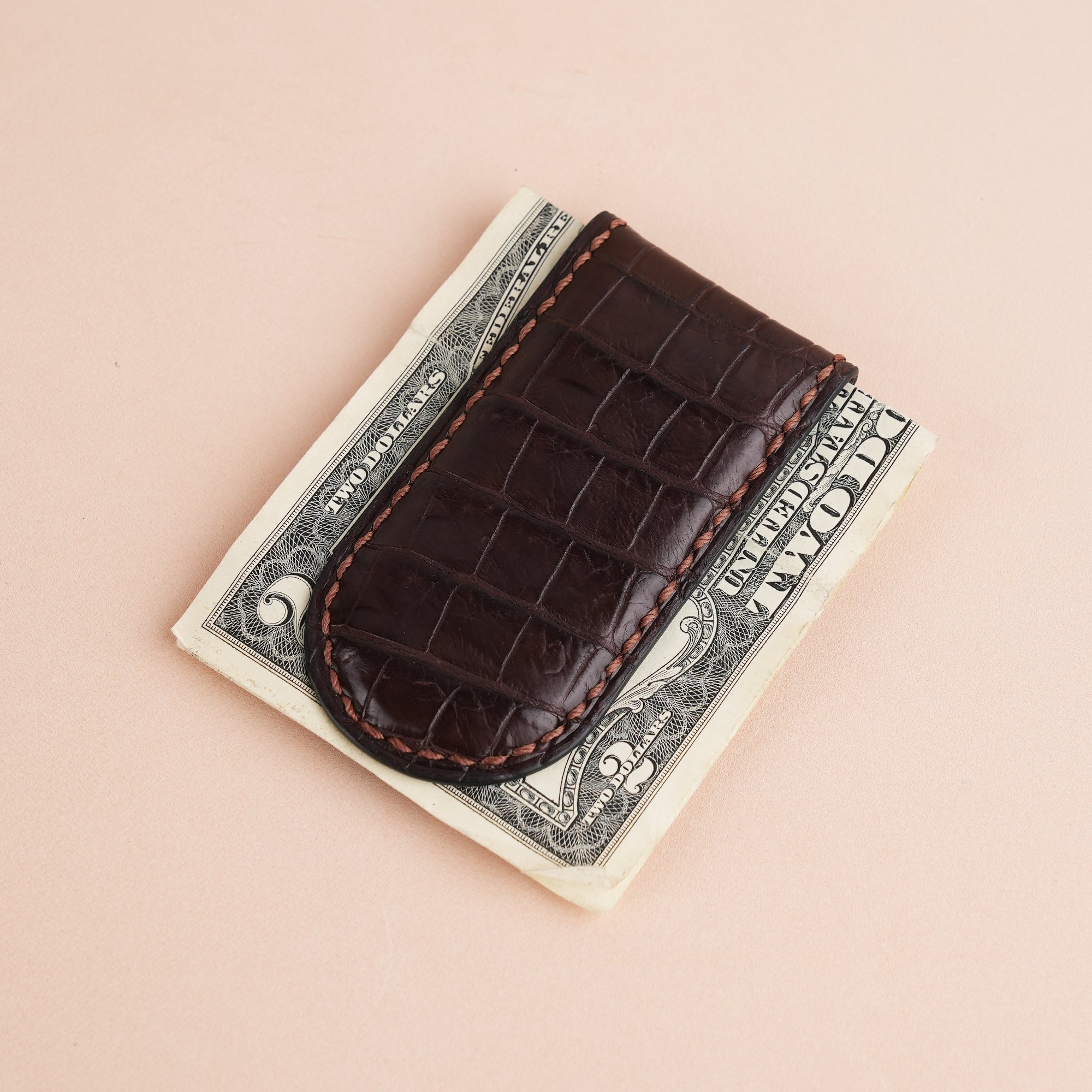 Dark Brown Alligator Leather Money Clip - Rounded Shape | Wild & King