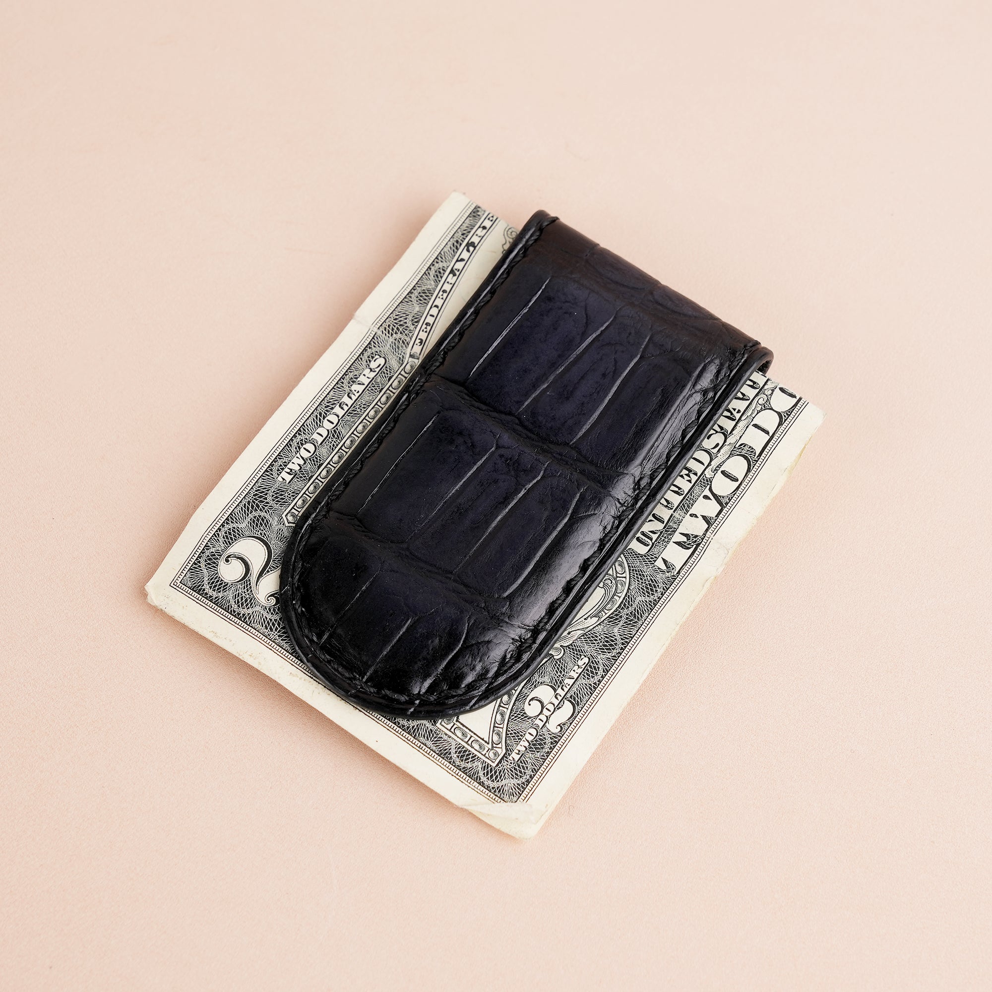 Black Alligator Leather Money Clip - Rounded Shape | Wild & King