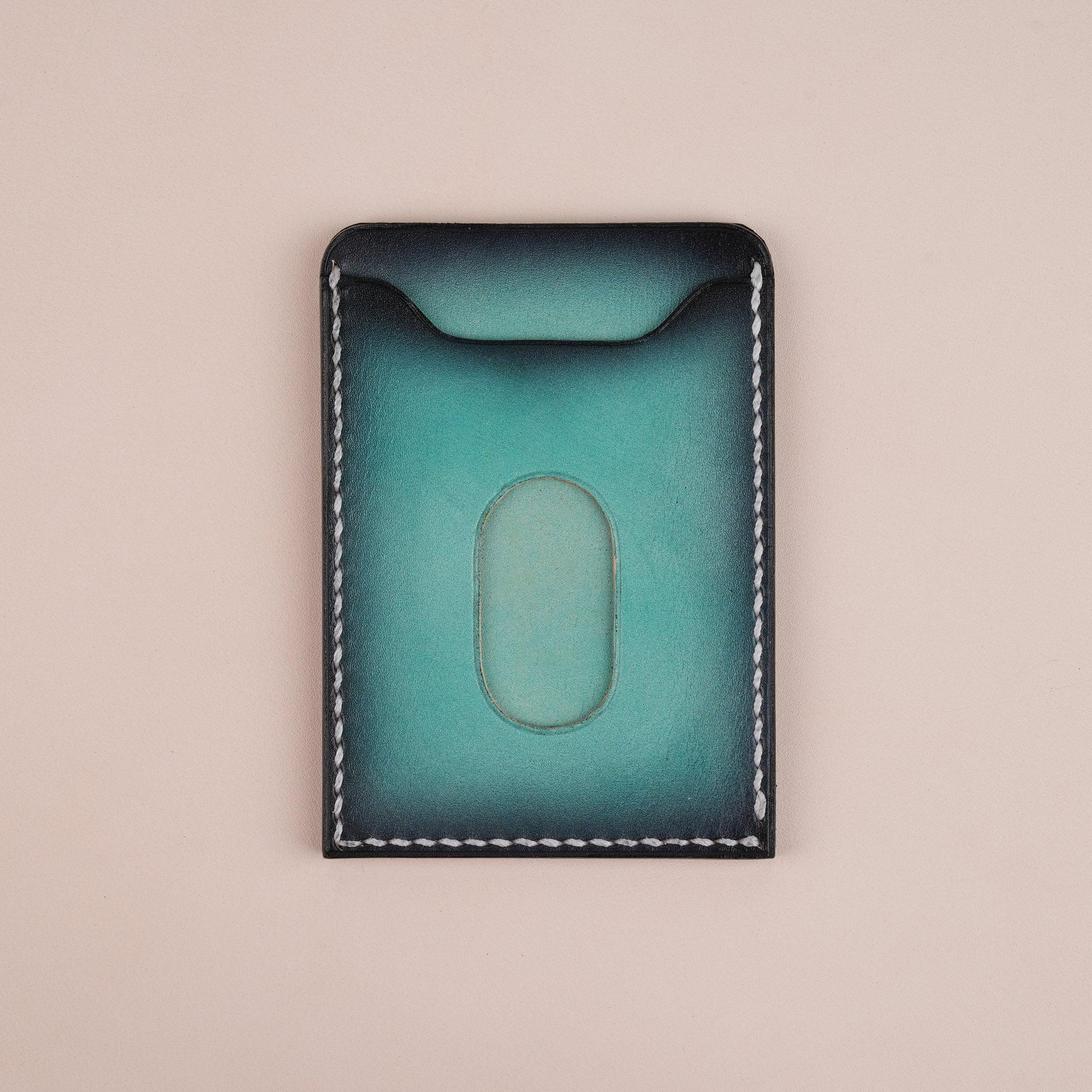 Minimalist Turquoise Leather Card Holder - Patina Finish