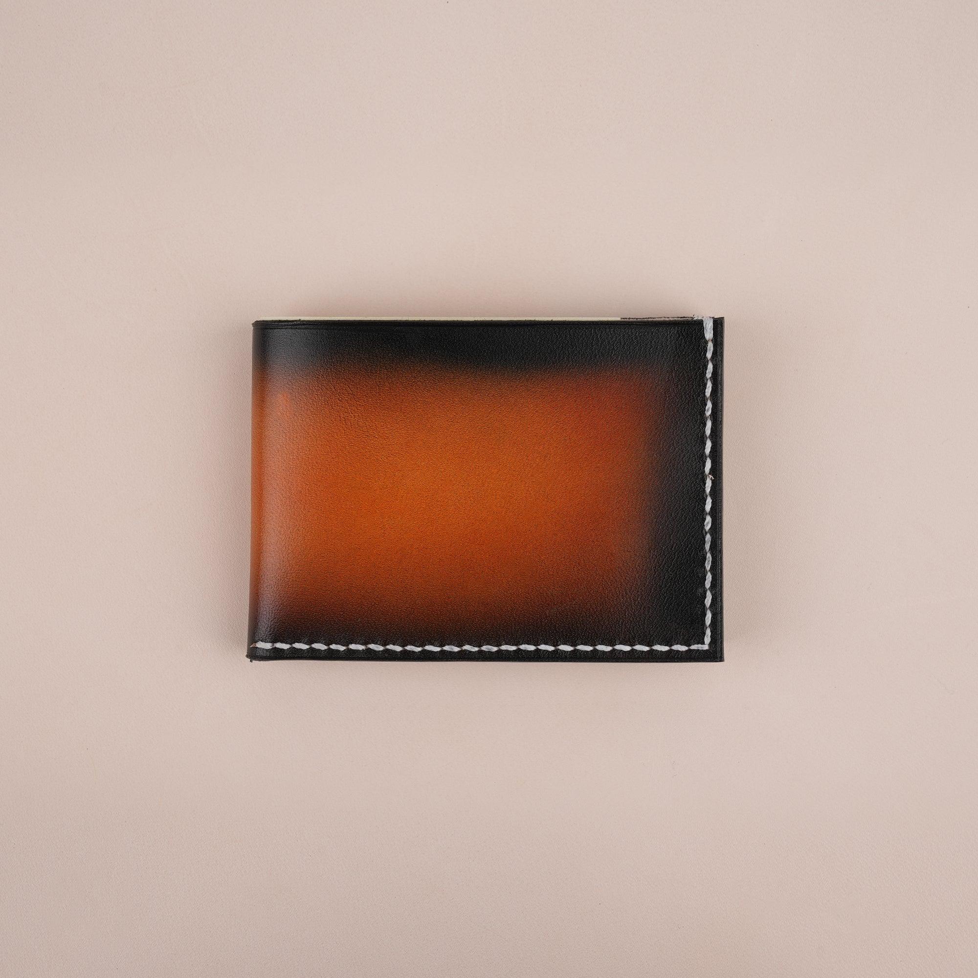 Reddish Orange Leather Bifold Wallet Mens - Patina Finish