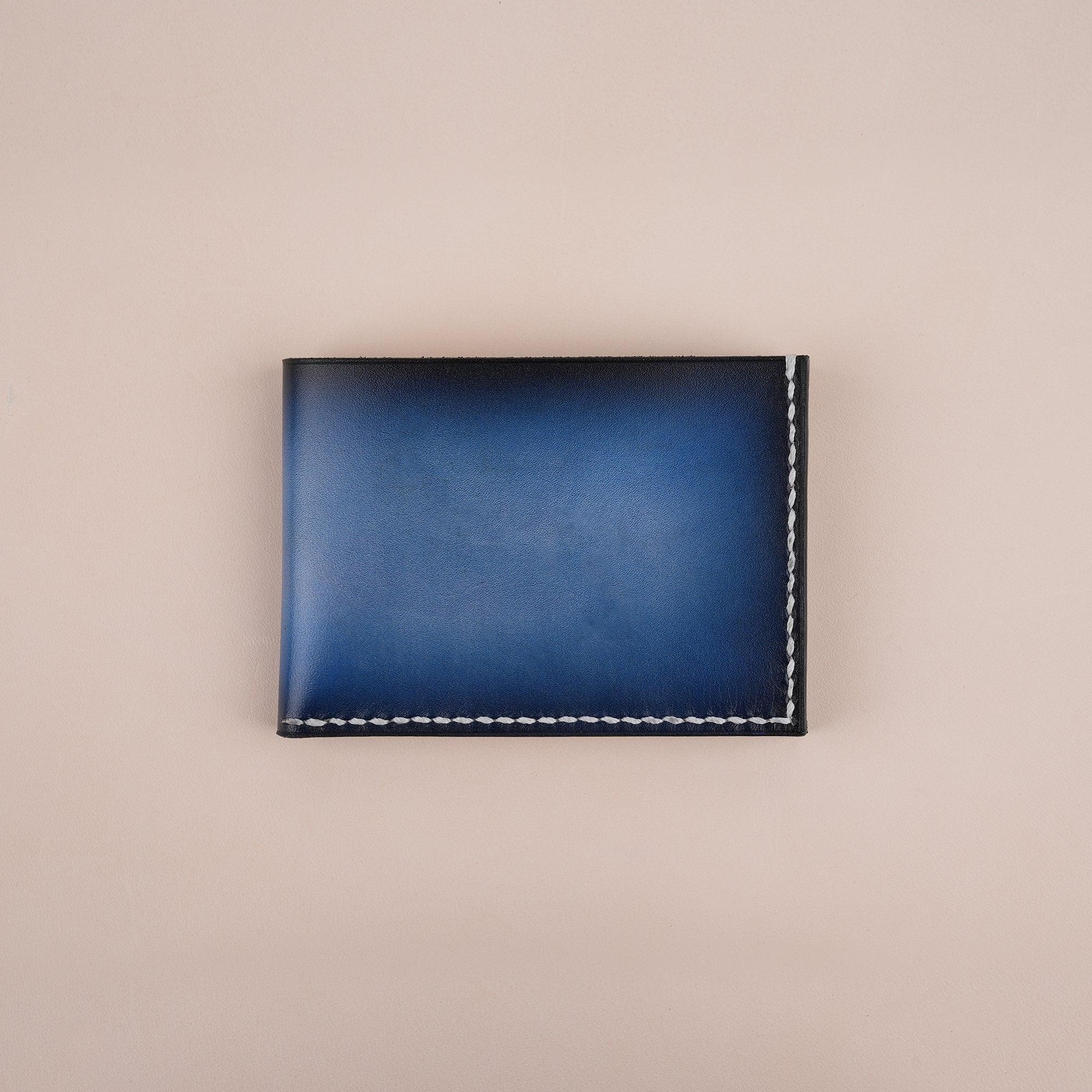 Blue Leather Bifold Wallet Mens - Patina Finish