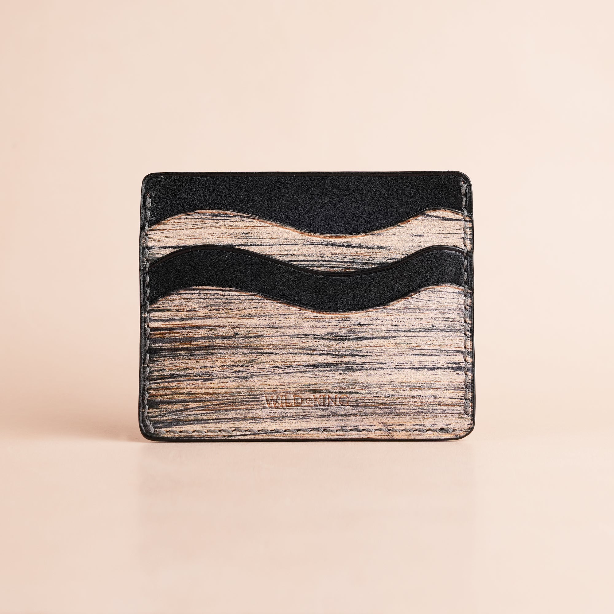 Minimalist Black Leather Card Holder - Natural Streaks