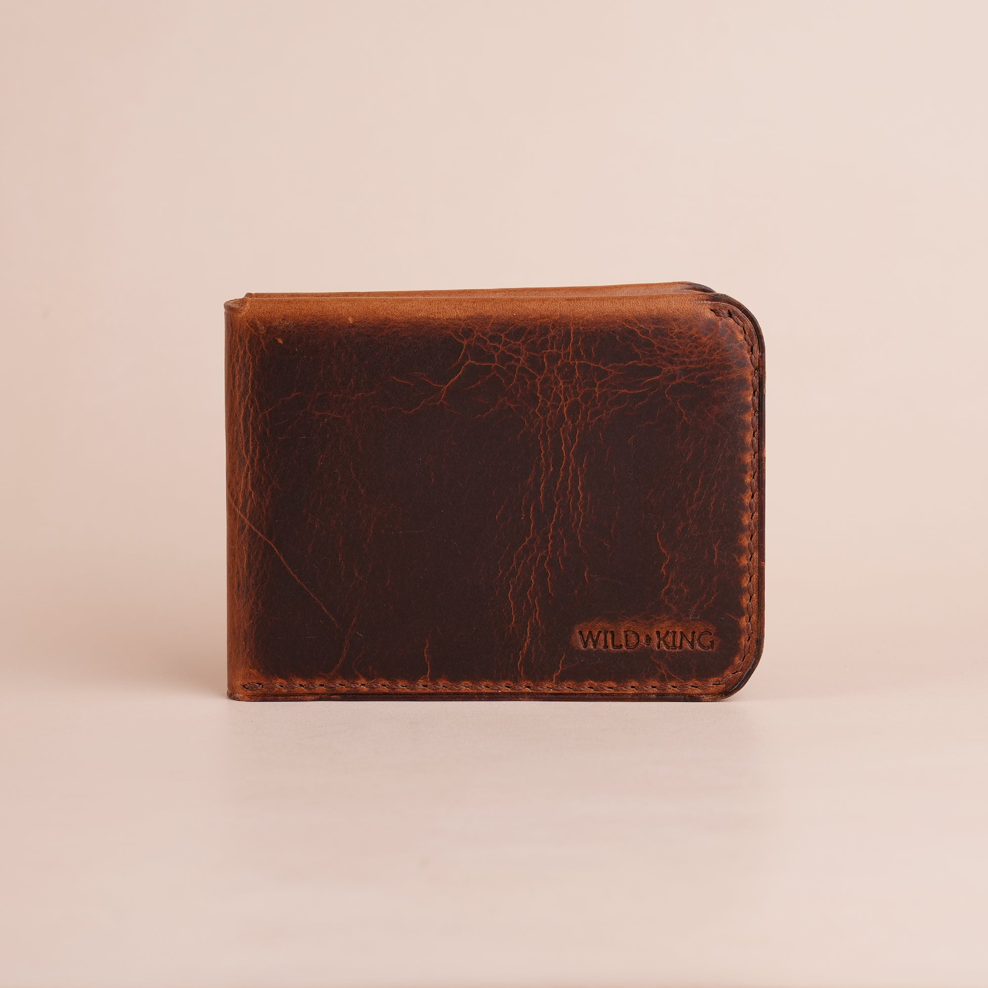 Minimalist Brown Waxed Leather Wing Bifold Wallet