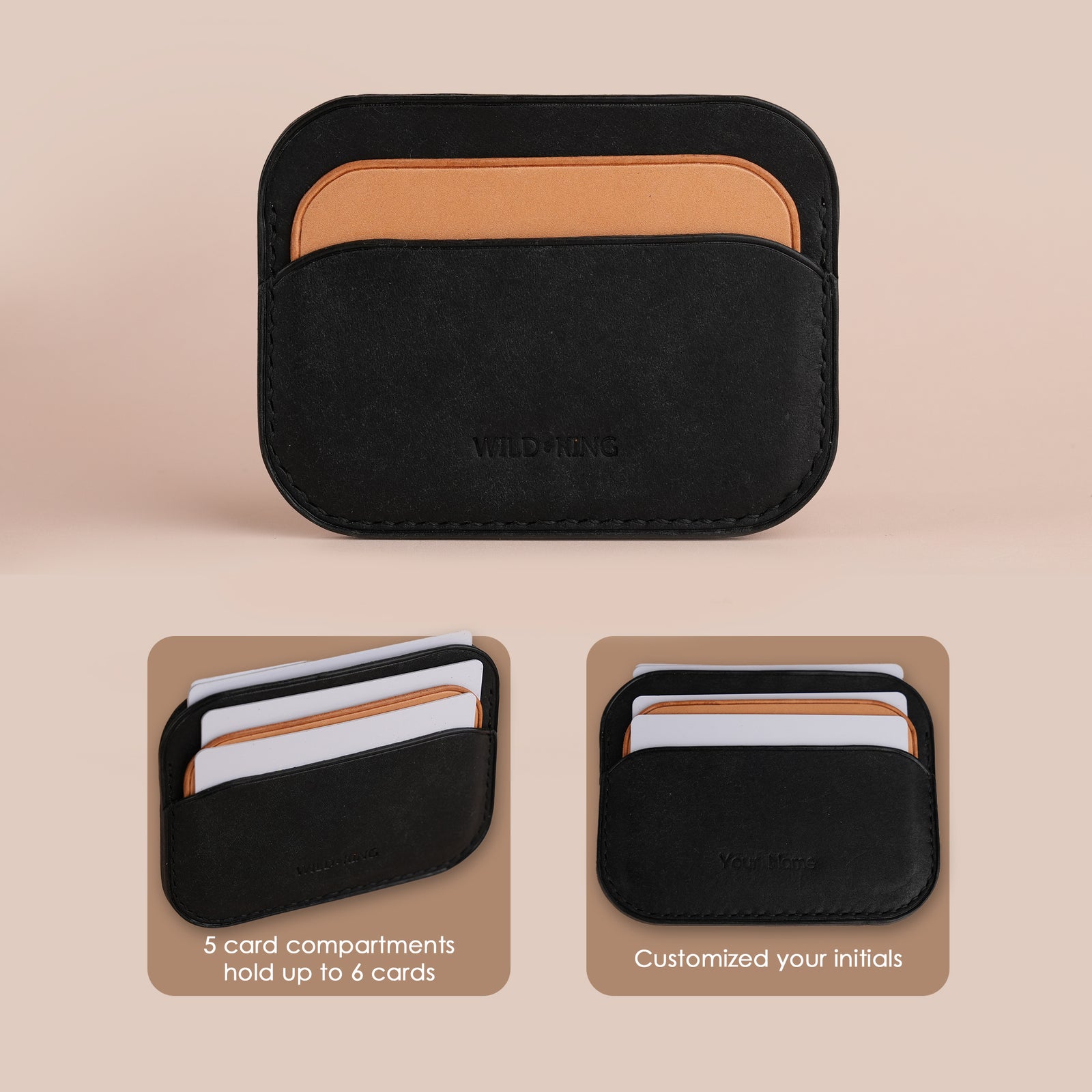 Minimalist Olive Pueblo Leather Card Holder - Seashell