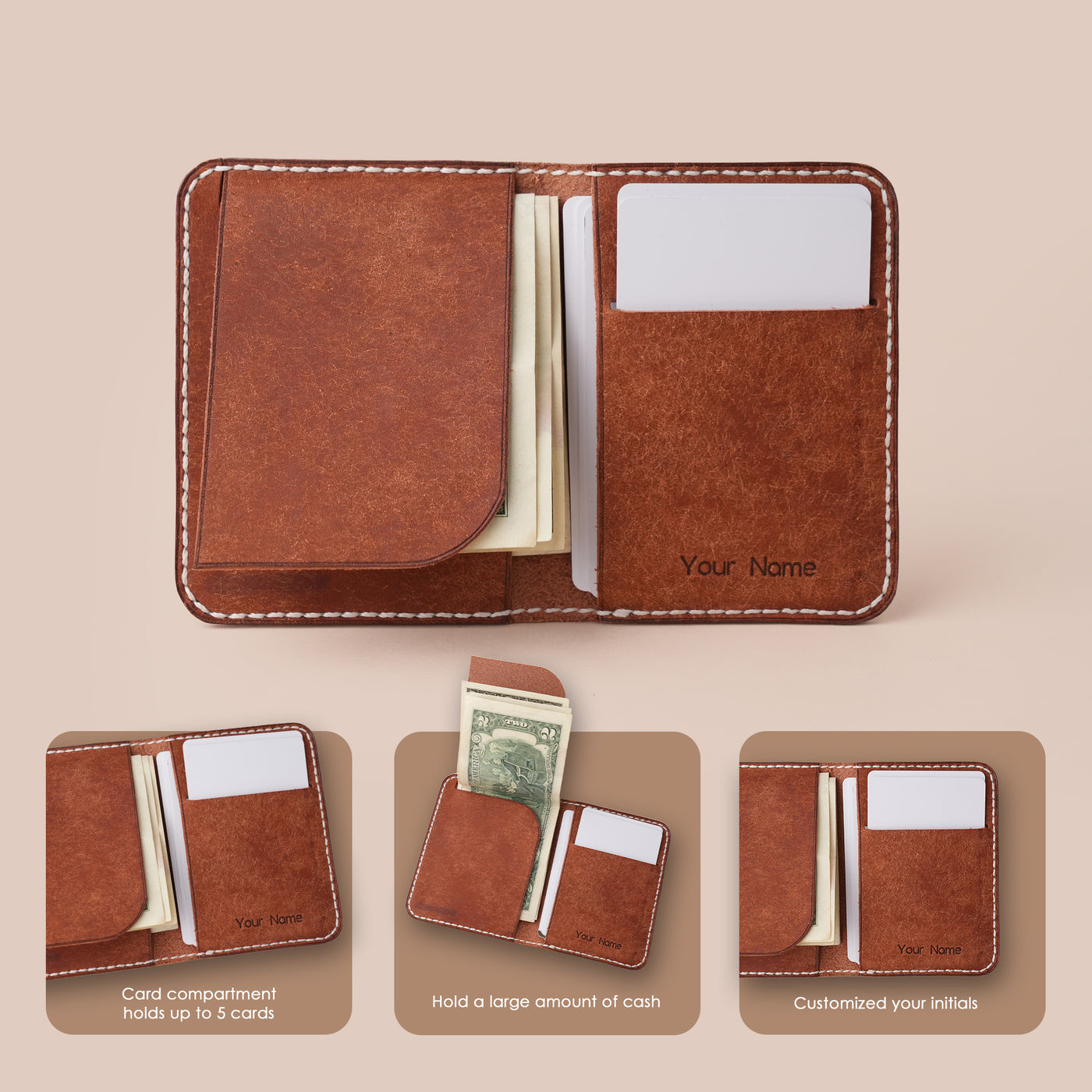 Minimalist Burgundy Pueblo Leather Bifold Card Wallet