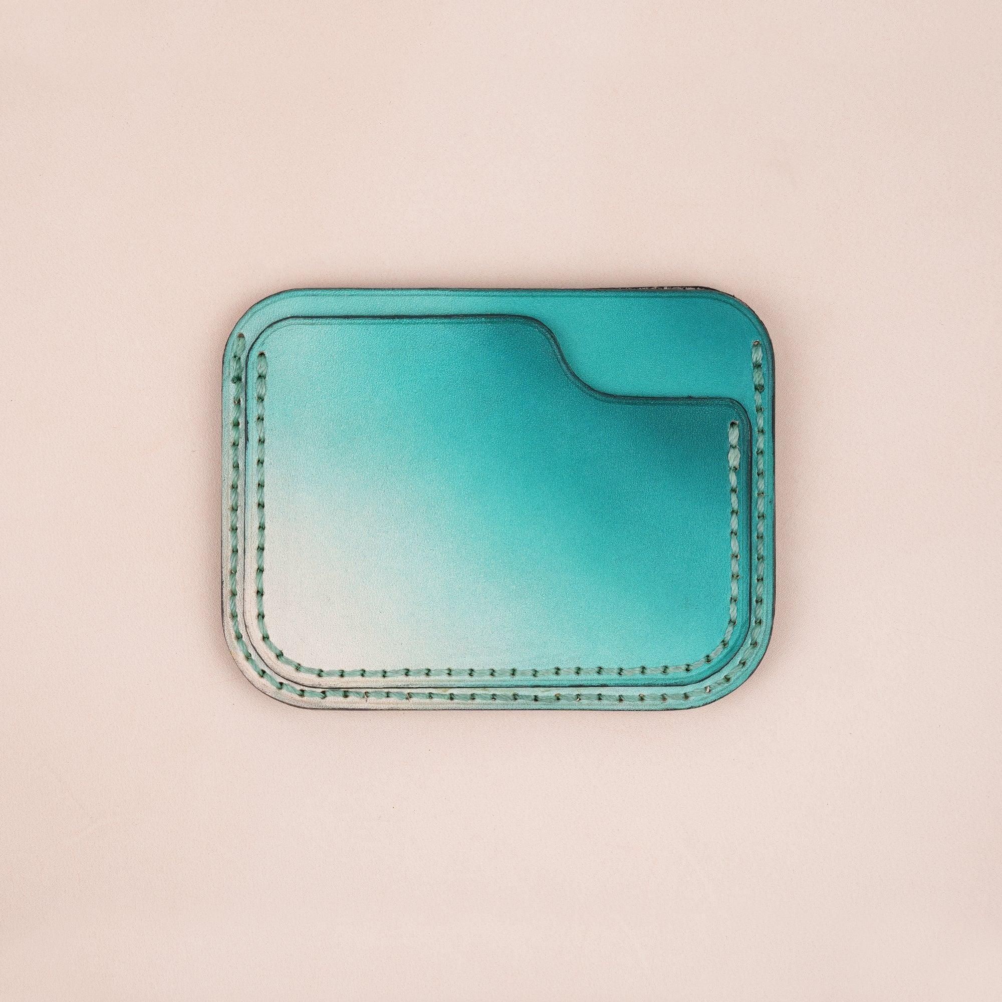 Minimalist Turquoise Leather Card Holder - Patina Finish