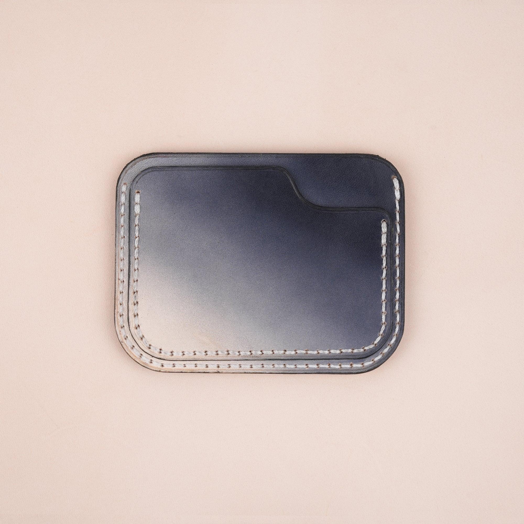 Minimalist Black Leather Card Holder - Patina Finish