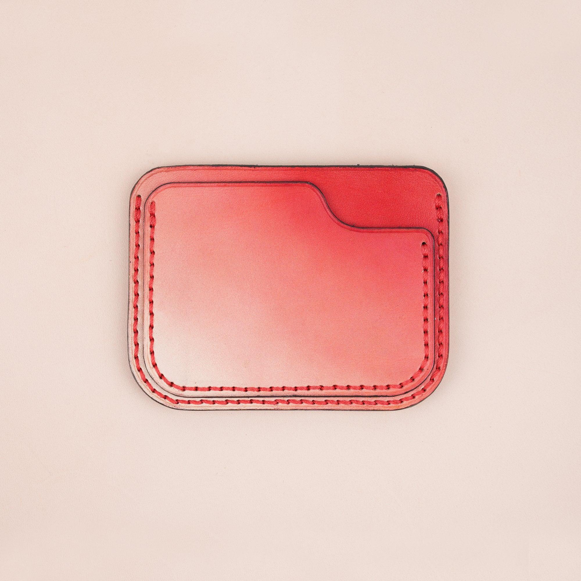 Minimalist Red Leather Card Holder - Patina Finish