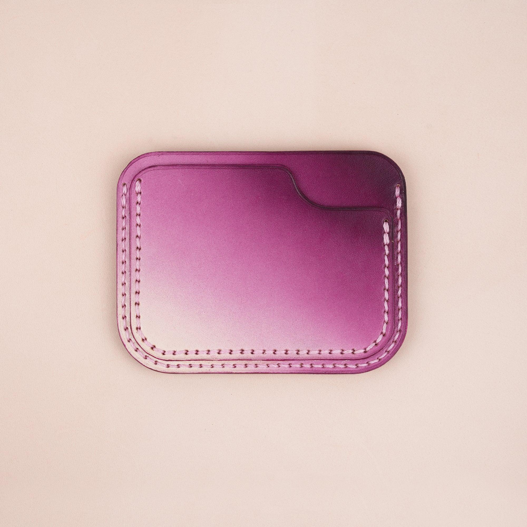 Minimalist Purple Leather Card Holder - Patina Finish