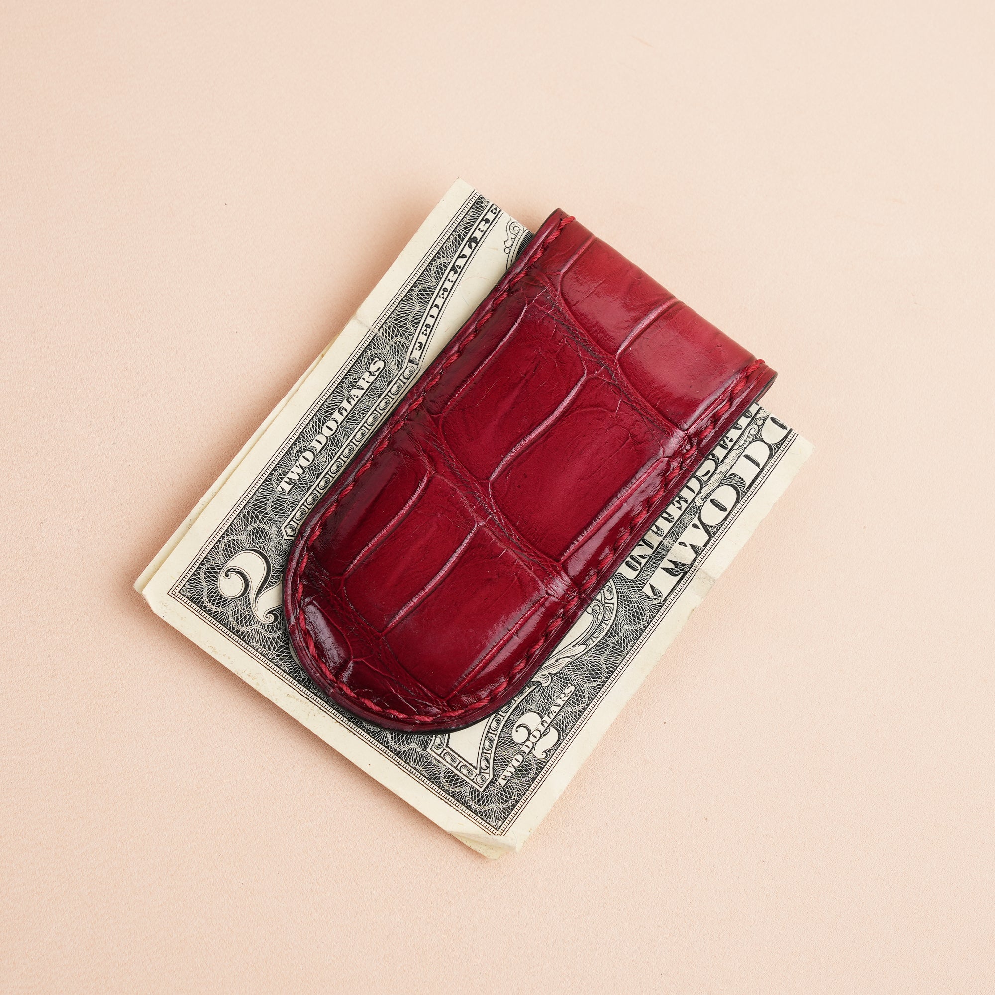 Red Alligator Leather Money Clip - Rounded Shape | Wild & King